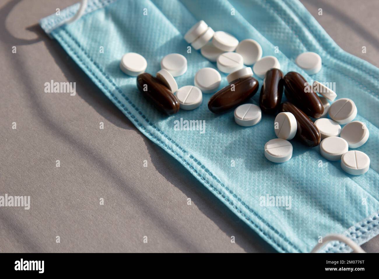 Vitamins and doctor's mask, corona virus protection concept isolated on ...