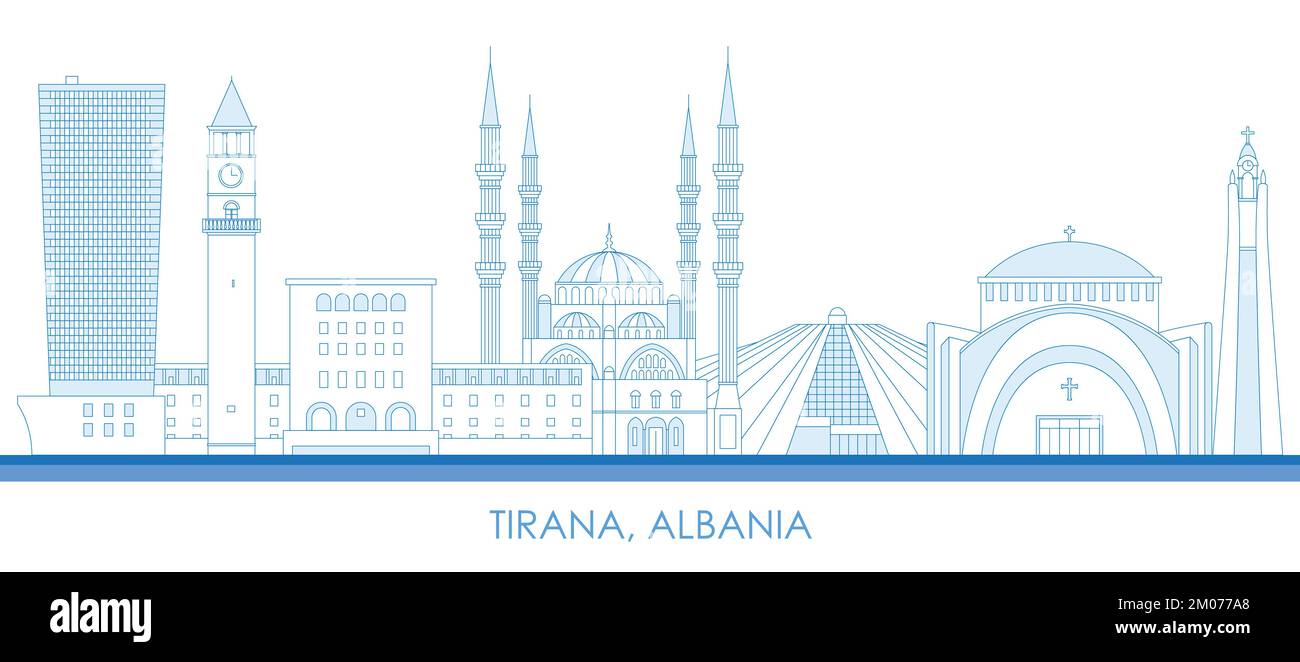 Outline Skyline panorama of city of Tirana, Albania - vector ...