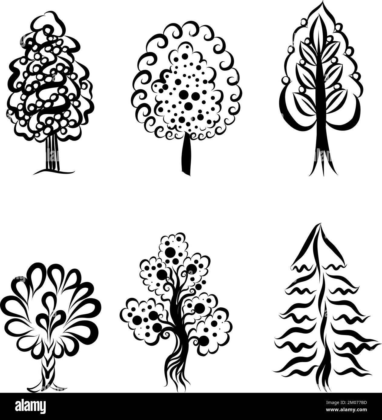 Collection of Silhouettes of Decorative Trees. Isolated Composition in ...
