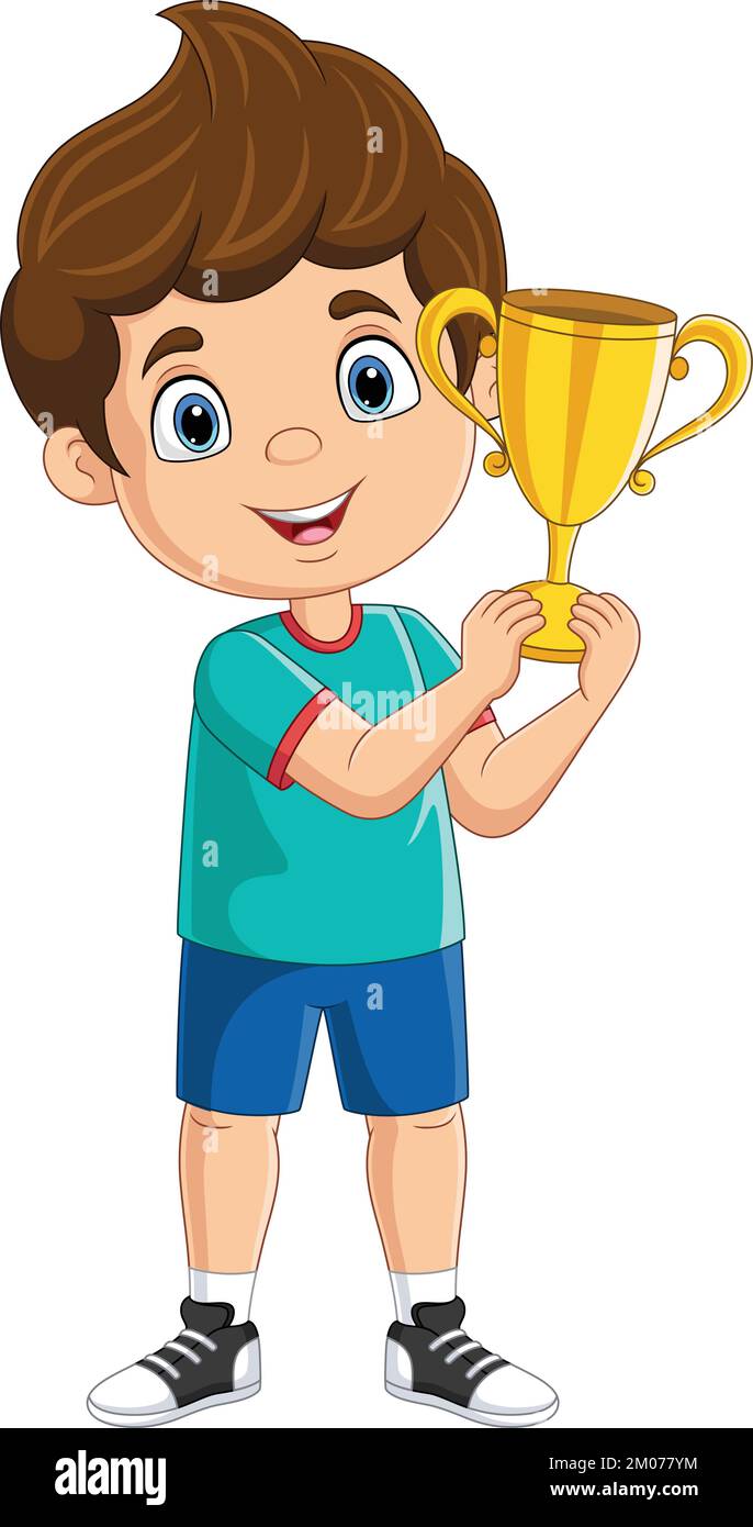 Cartoon little boy holding gold trophy Stock Vector Image & Art - Alamy