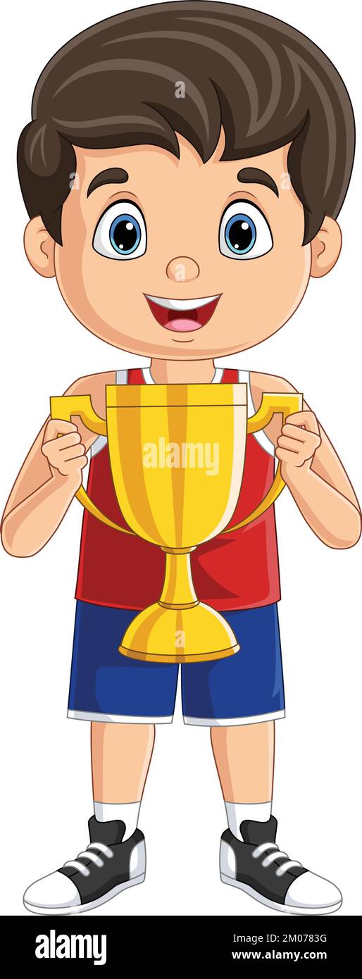Cartoon little boy holding gold trophy Stock Vector Image & Art - Alamy