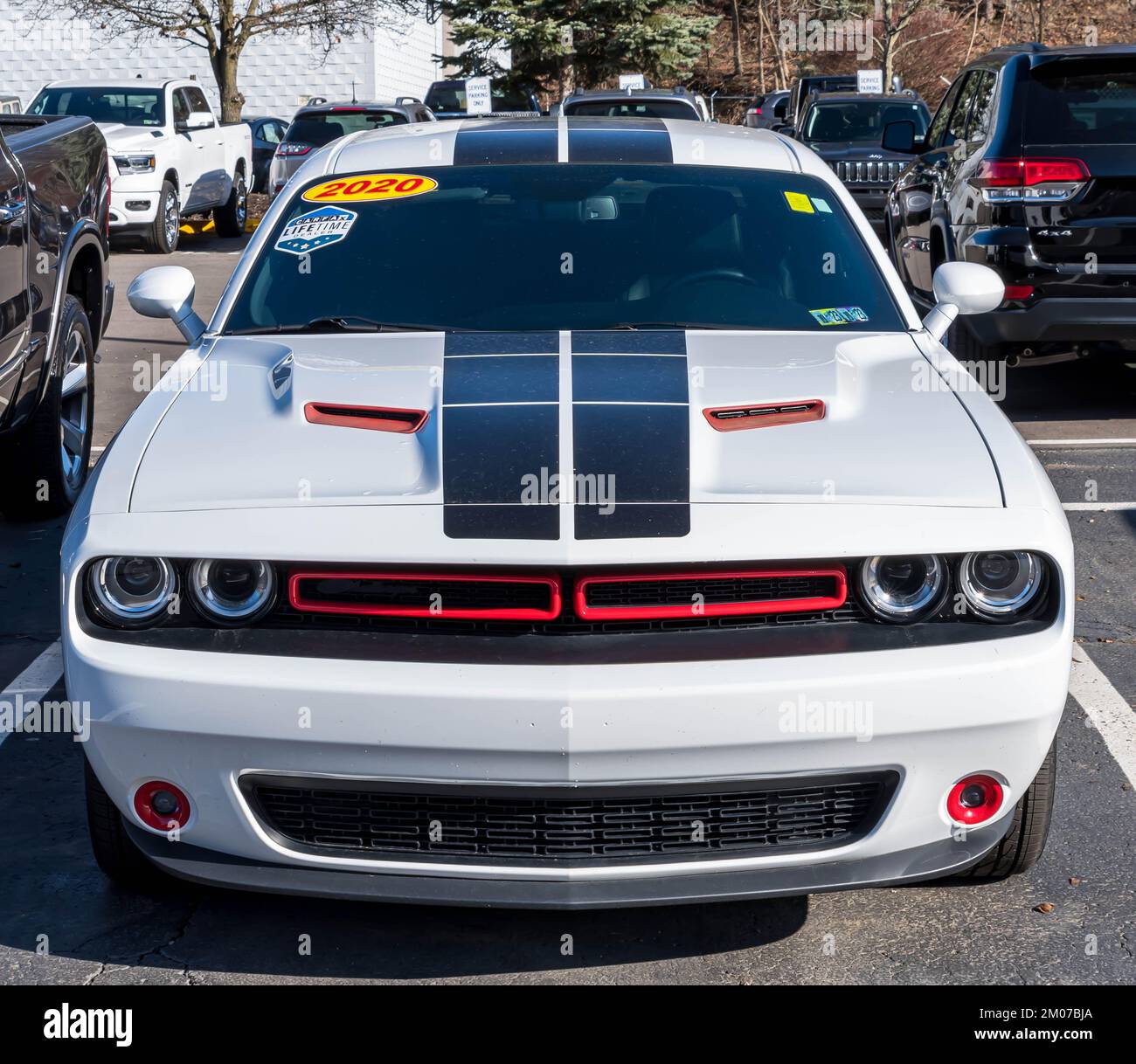 Dodge Challenger White Red Stripes