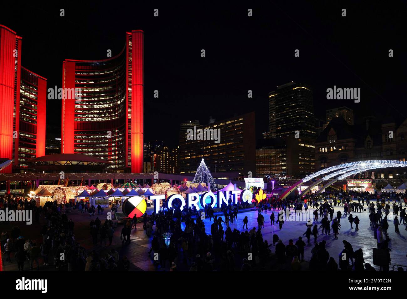 Toronto, Canada - December 4, 2022: Every year Toronto fills the square ...