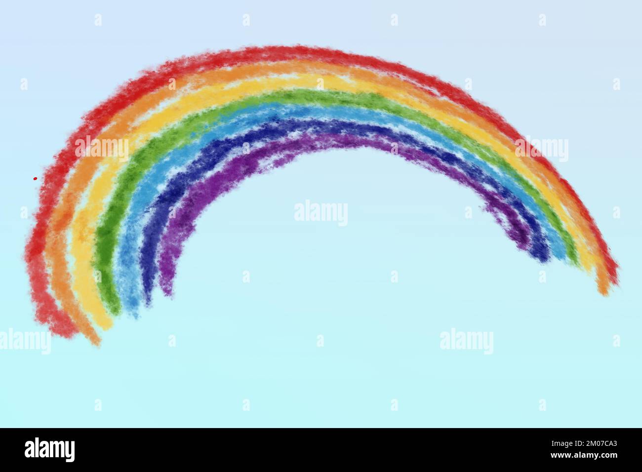 Illustration of a very colorful rainbow drawn freehand on a pastel pink ...