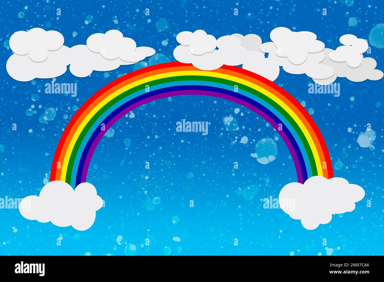 Illustration of a colorful rainbow with clouds in the sky and ...