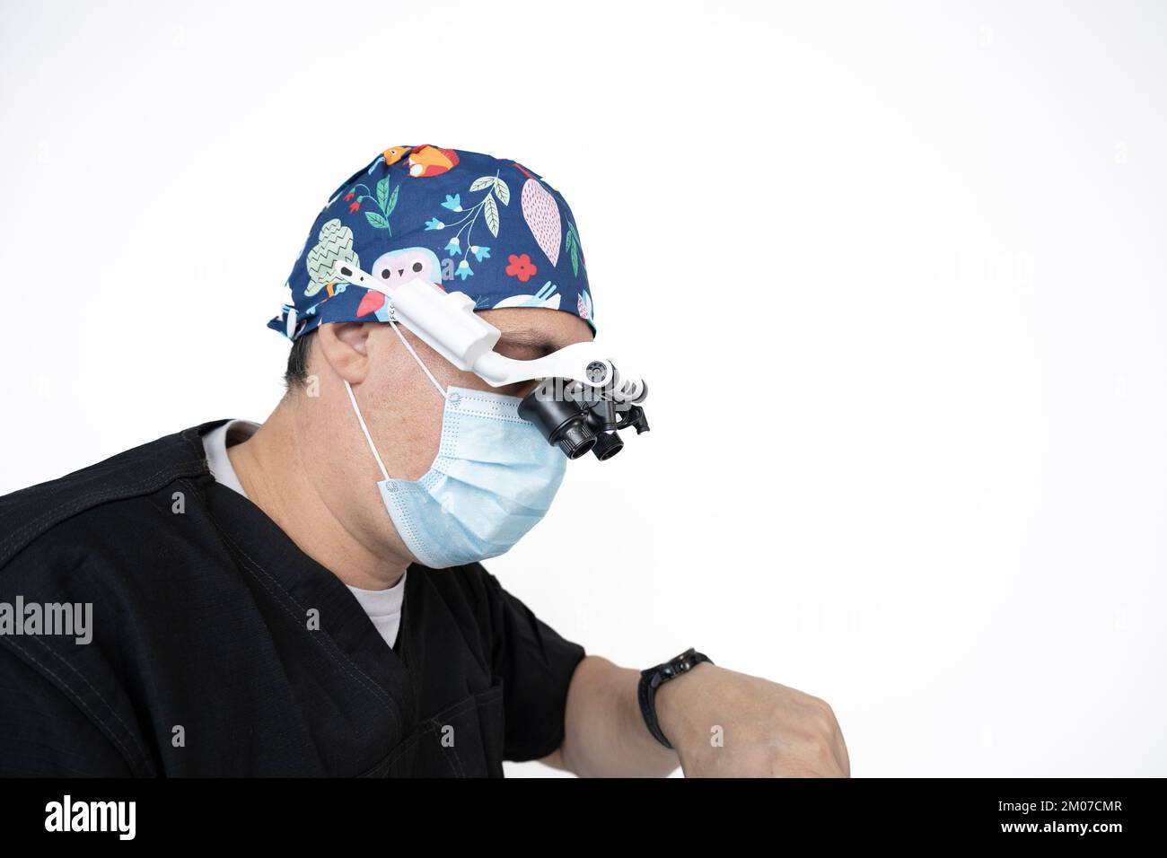 Doctor with magnifying lenses for high precision surgeries in an ...