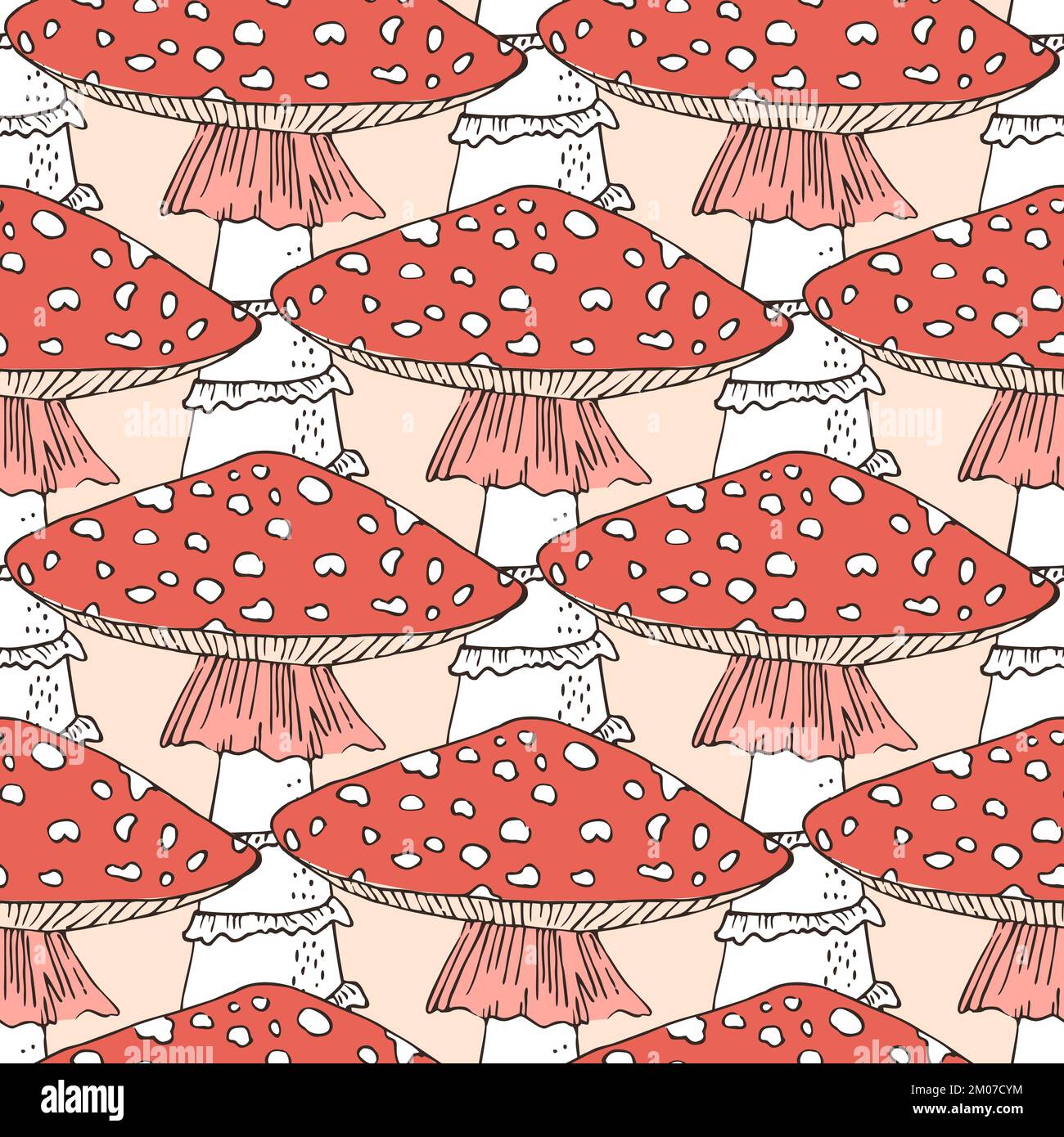 Red Cup Fly Agaric Seamless Vector Pattern For Printing Fabric