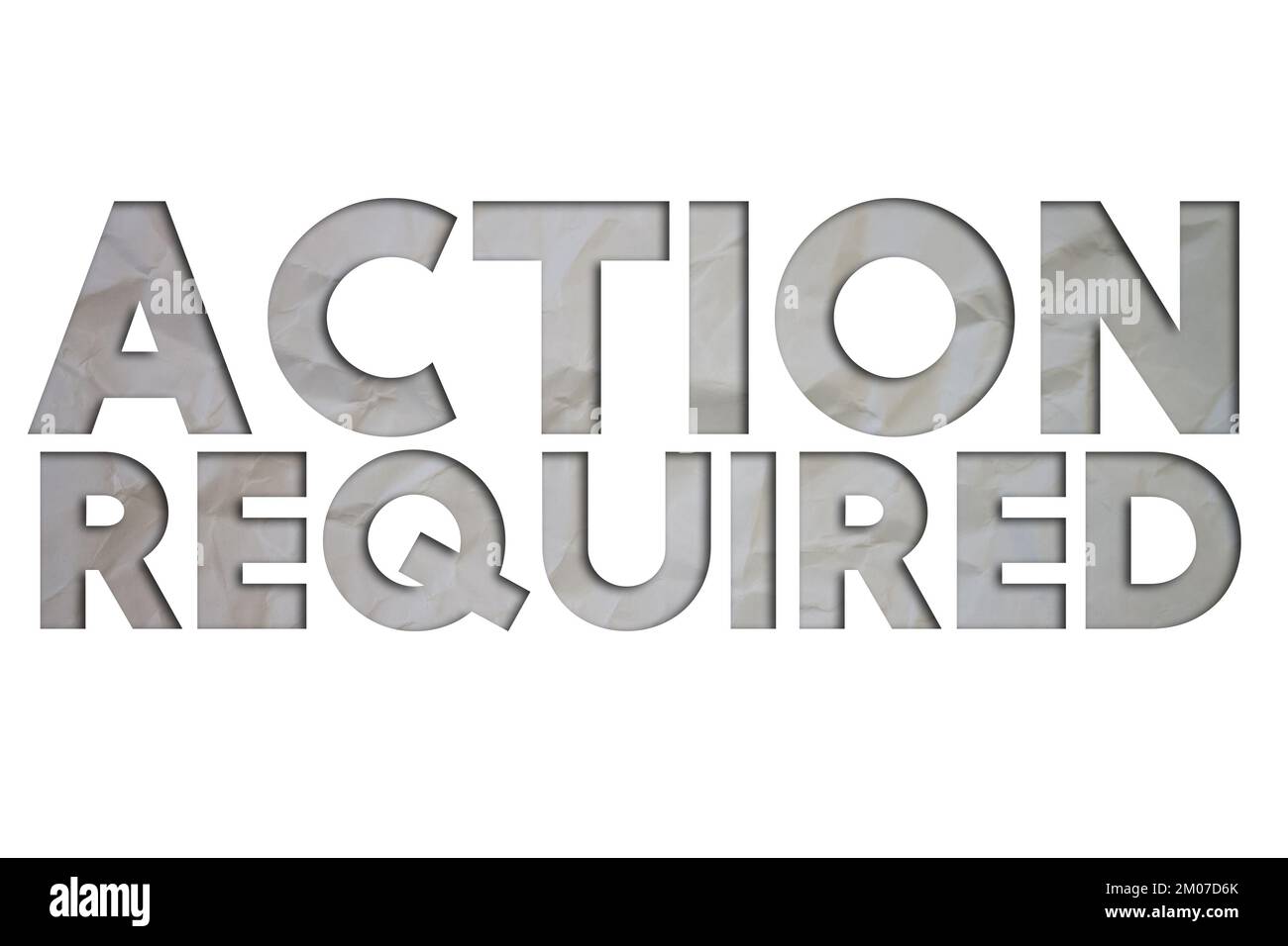 Action Required text with Torn, Crumpled White Paper on colored ...