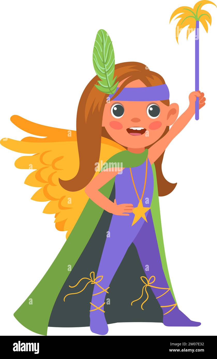 Girl in party costume. Winged magic character with wand Stock Vector ...