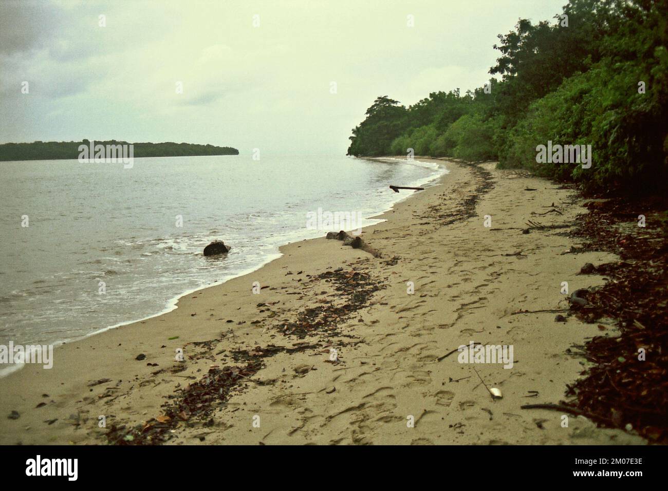 Pandeglang, Banten, Indonesia. View of a sandy beach on the peninsula ...