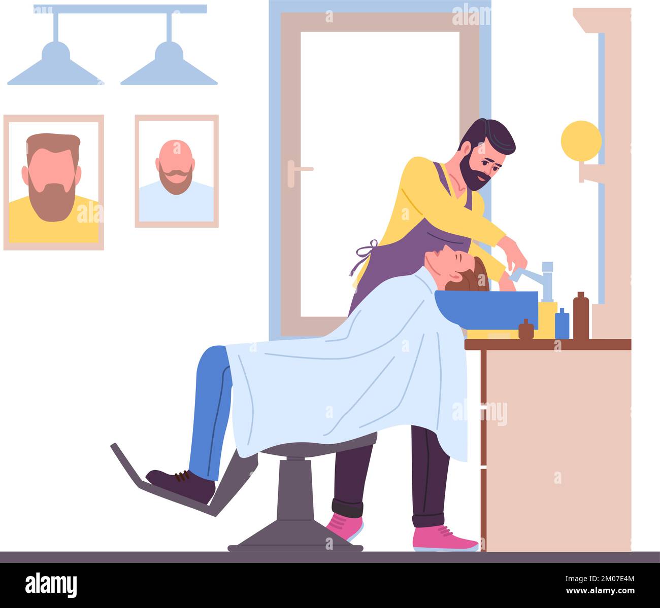 People in beauty haircutting salon. Barbershop interior with male ...