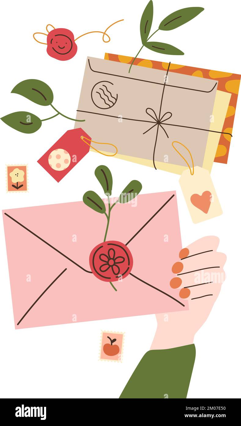 Woman writing postcards Stock Vector Images - Alamy