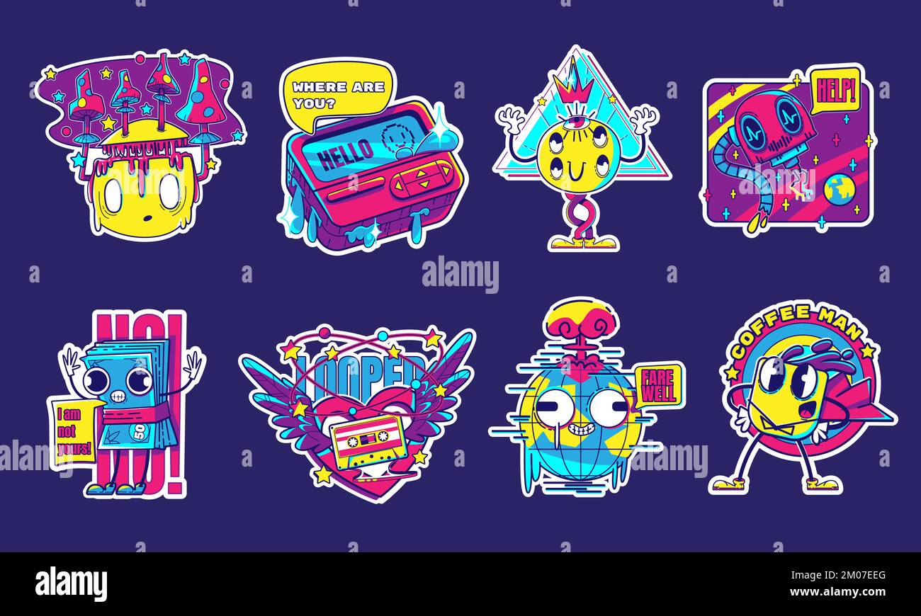 Funny retro stickers isolated on background. Contemporary vector ...