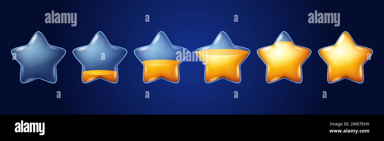 Gold stars game icons with fill progress. UI design elements of load ...