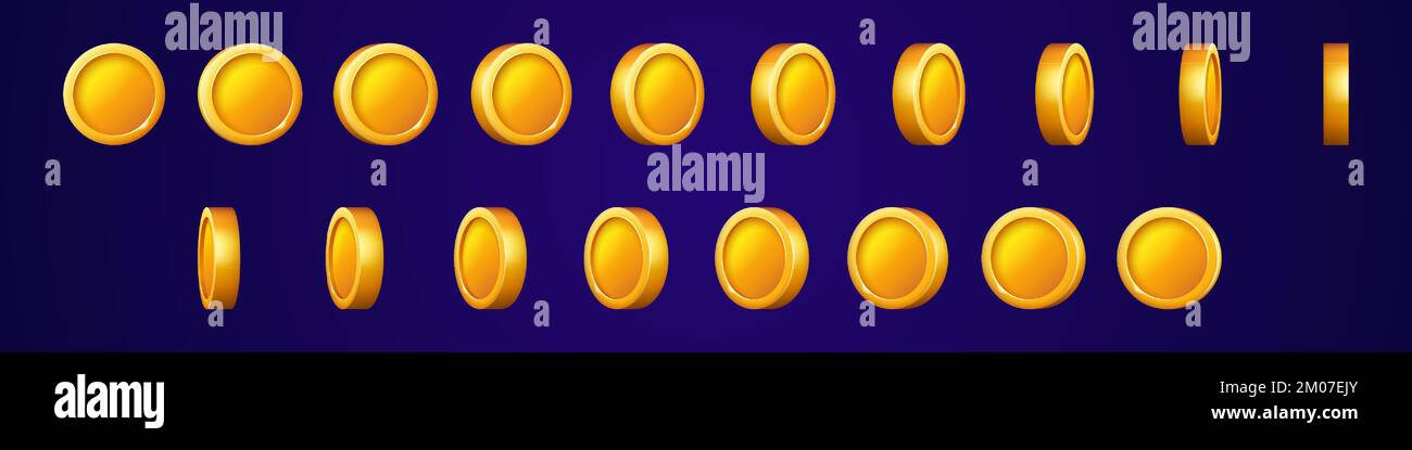 Gold coins turn around animation set. Game, casino icons of money ...
