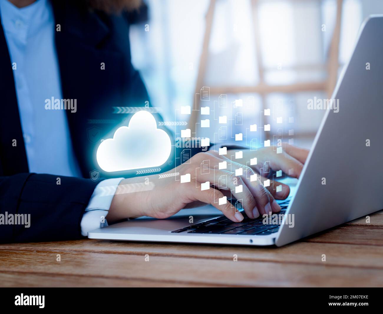 Cloud storage technology concept. Glow cloud tech icon and transfer ...