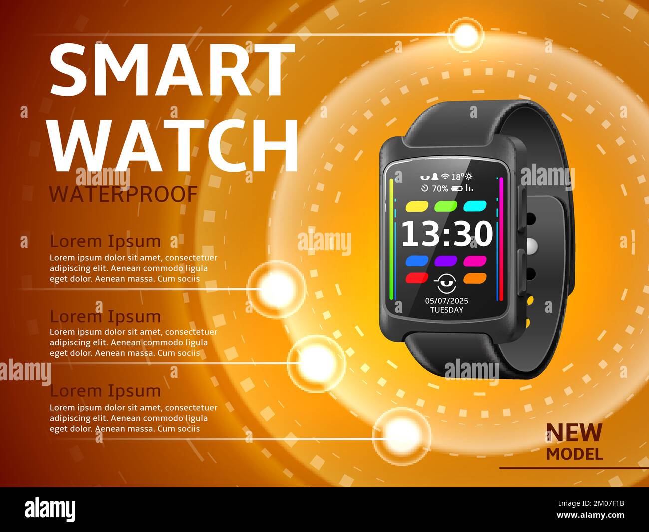 Realistic smartwatches poster. Multifunction wrist device, electronic ...