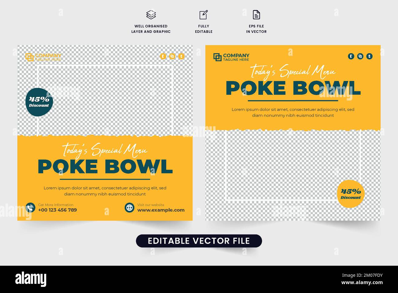 Creative food menu promo template design with yellow and dark colors ...