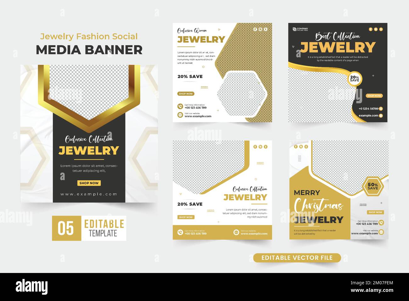 Modern jewelry fashion social media post set vector with golden and ...