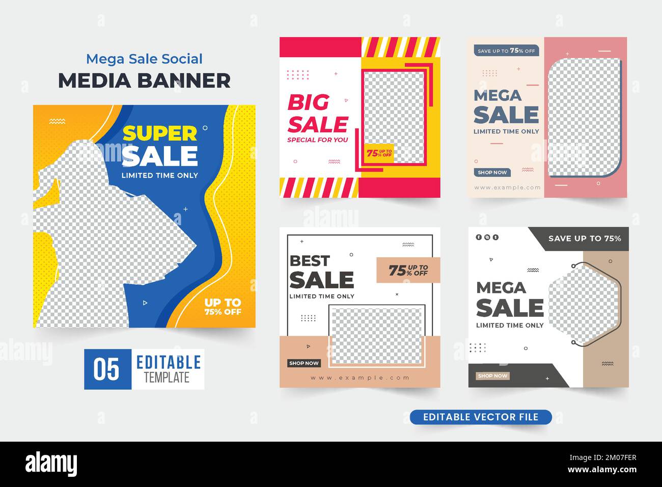 Mega sale discount offer template bundle with blue and red colors. Shop ...