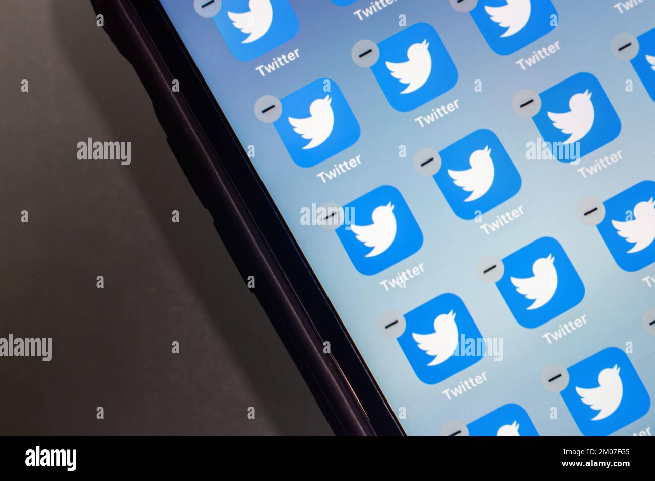 Vancouver CANADA - Dec 3 2022 : Image of a lot of Twitter app icons ...