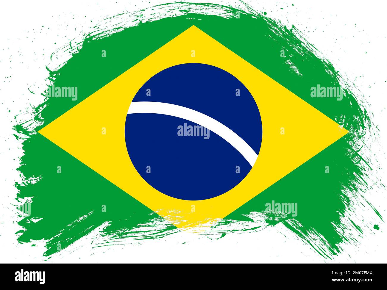 Distressed stroke brush painted flag of brazil on white background ...