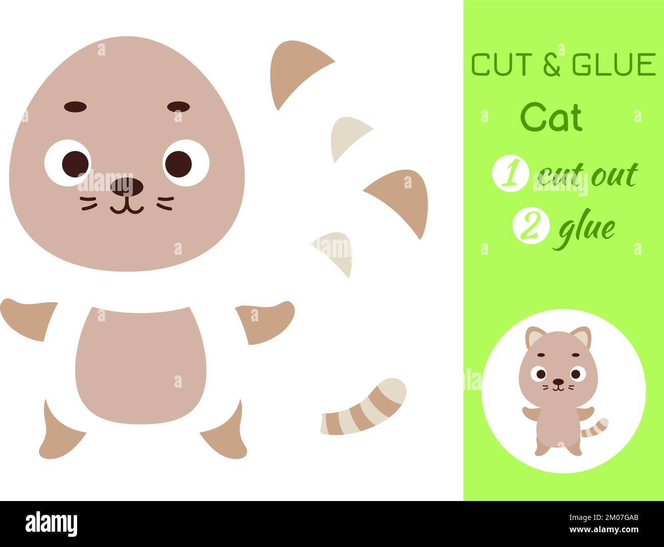 Cut and glue paper little cat. Kids crafts activity page. Educational ...
