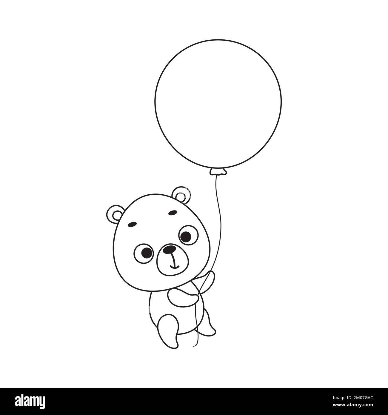 Coloring page cute little bear flies on balloon. Coloring book for kids ...
