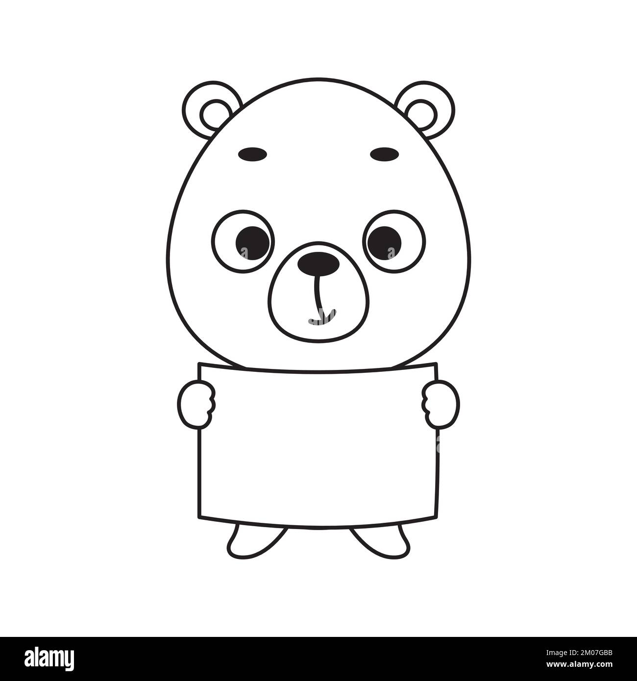 Coloring page cute little bear holds paper sheet. Coloring book for ...