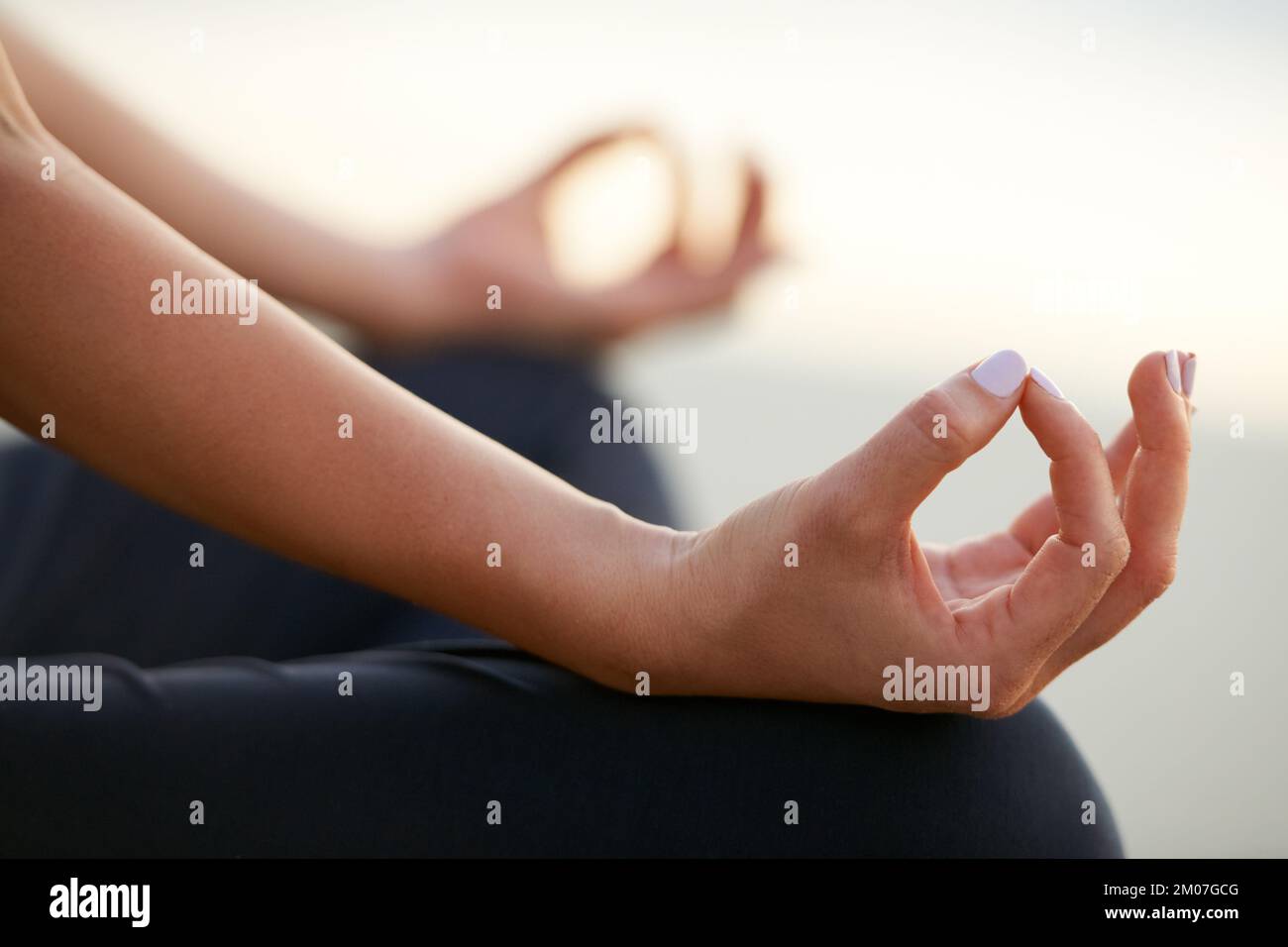 Expressing tranquility. Cropped profile view of two hands in the lotus ...