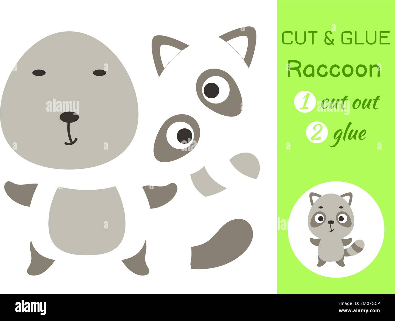 Cut and glue paper little raccoon. Kids crafts activity page ...