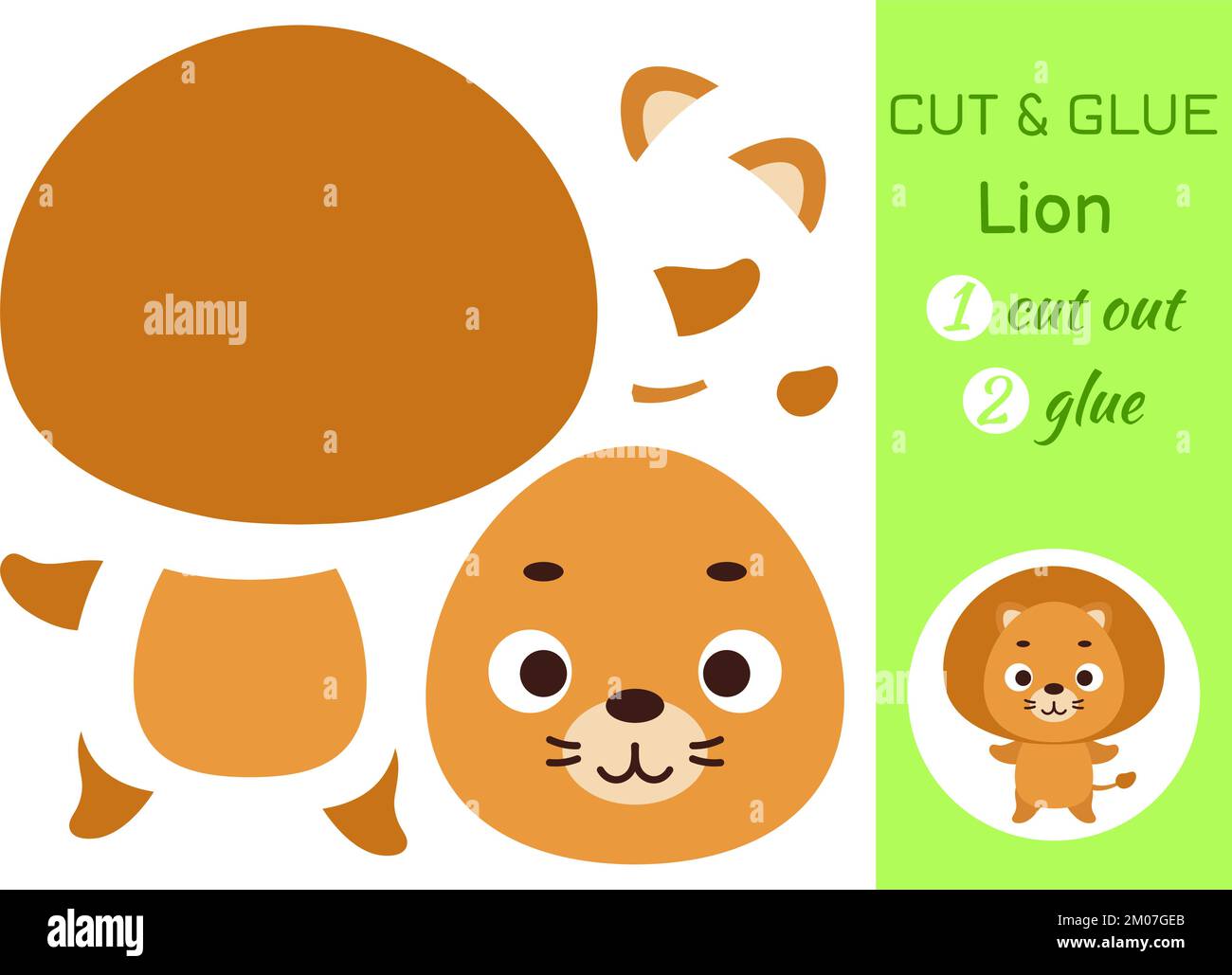 Cut and glue paper little lion. Kids crafts activity page. Educational ...
