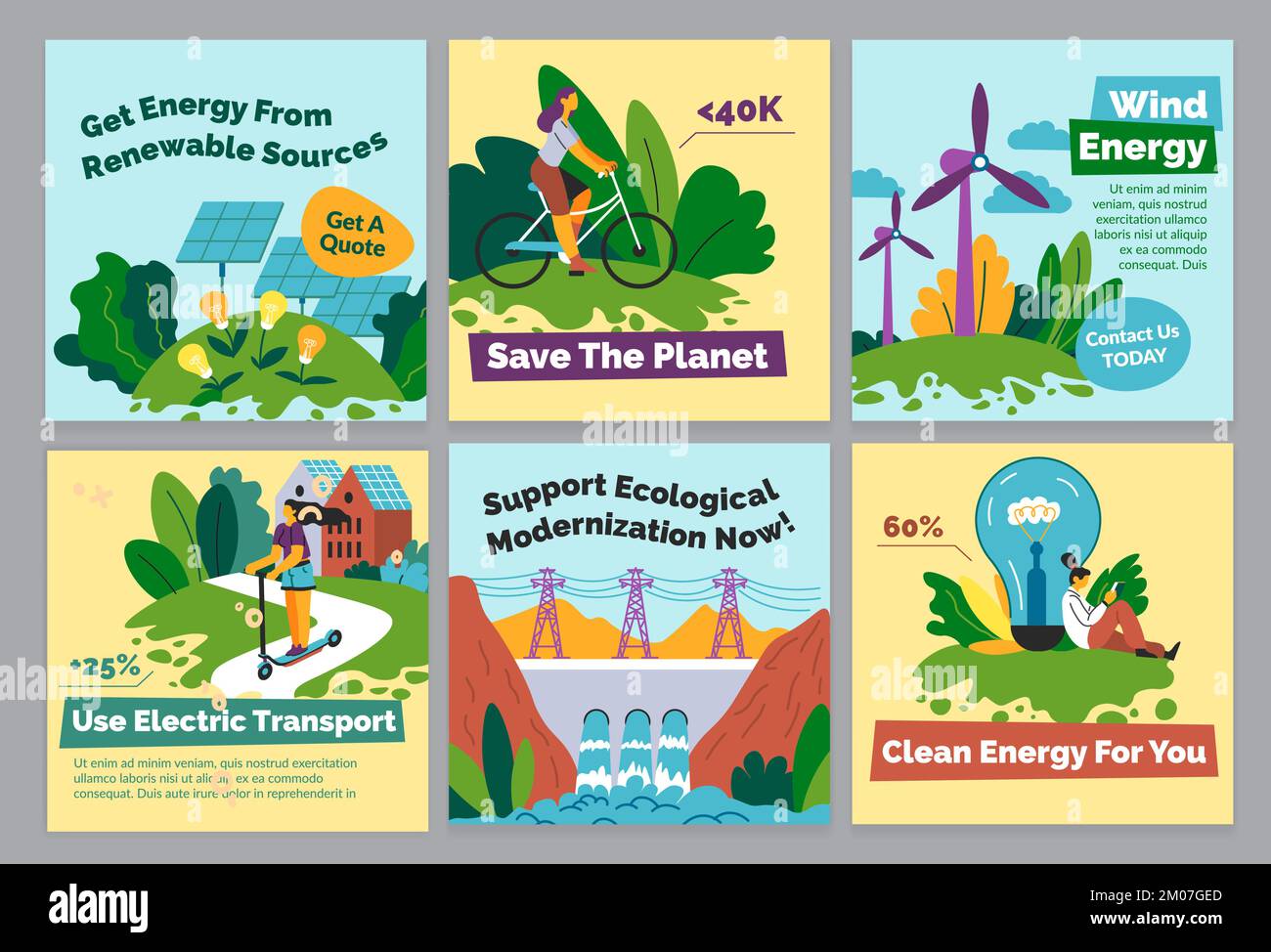 Green energy advertising at social media post set Stock Vector Image ...