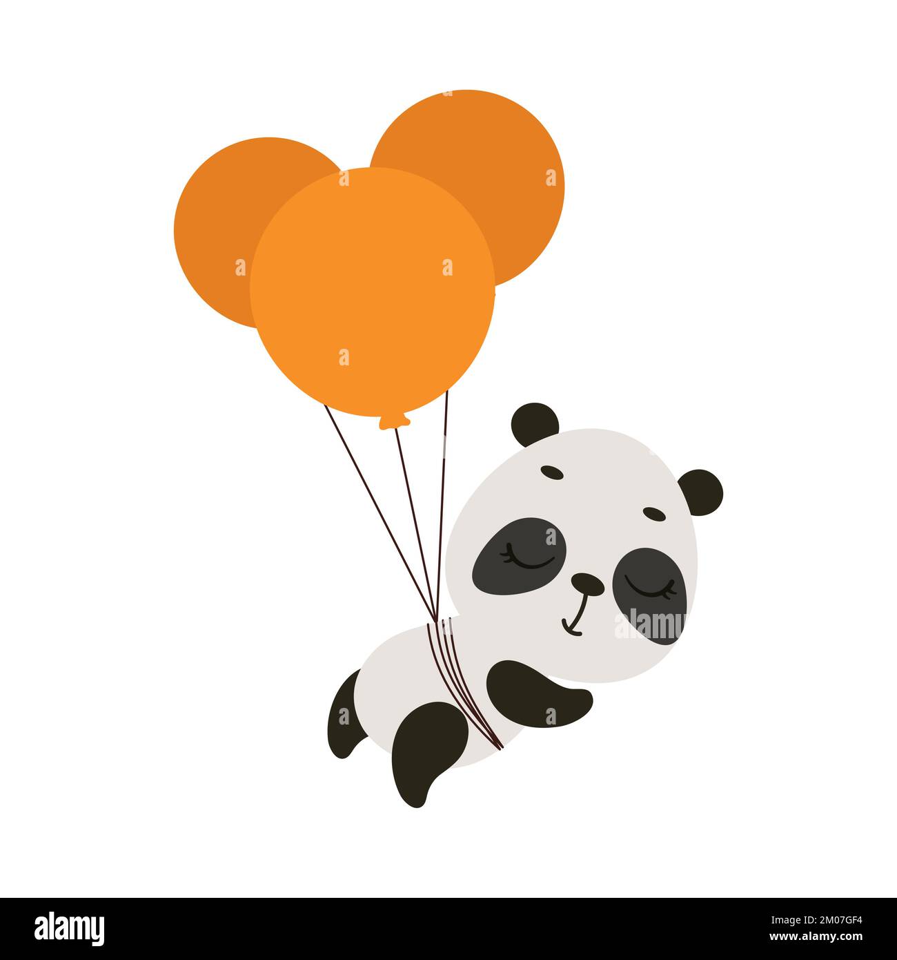 Cute little panda flying on balloons. Cartoon animal character for kids ...