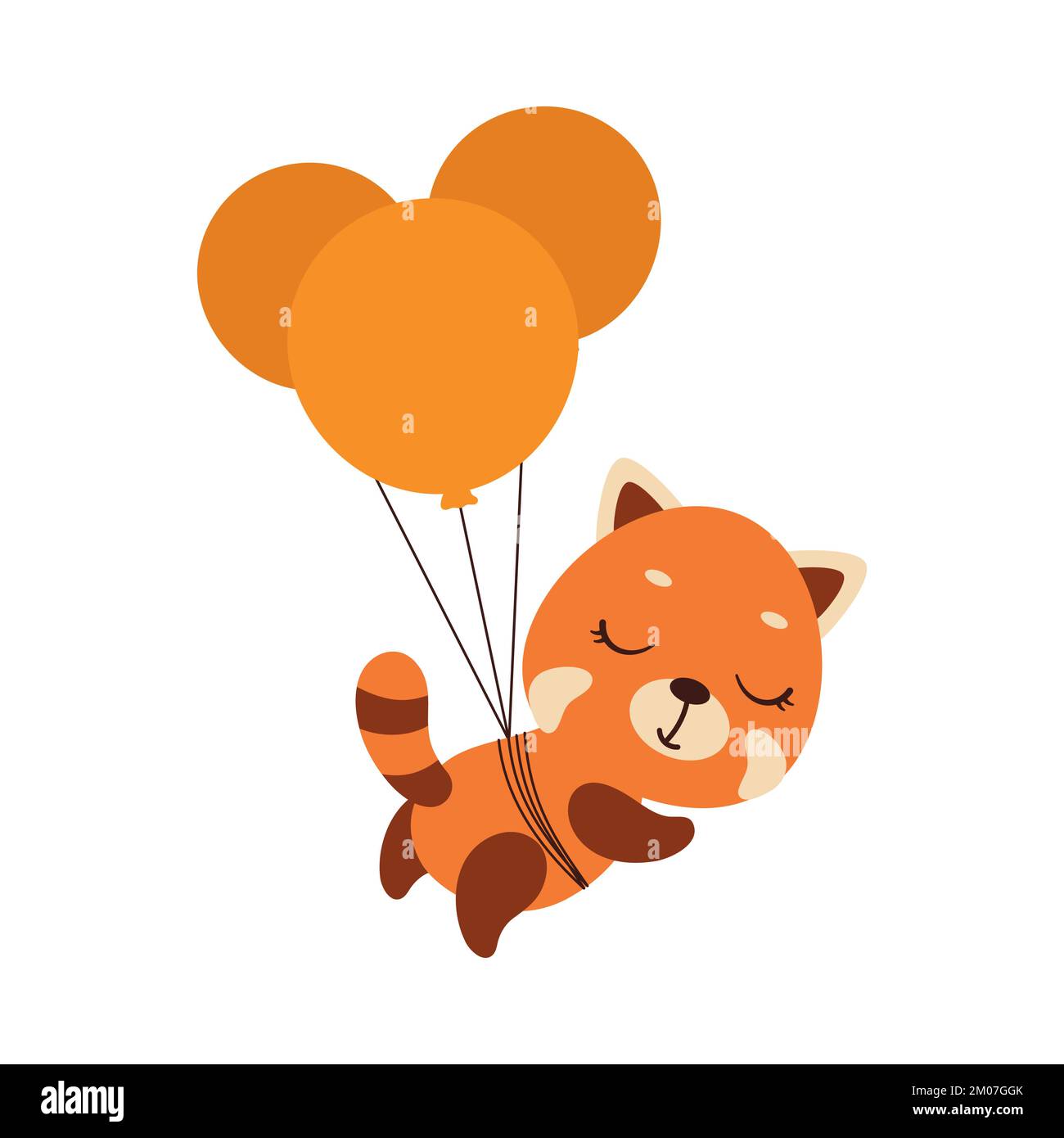 Cute little red panda flying on balloons. Cartoon animal character for ...