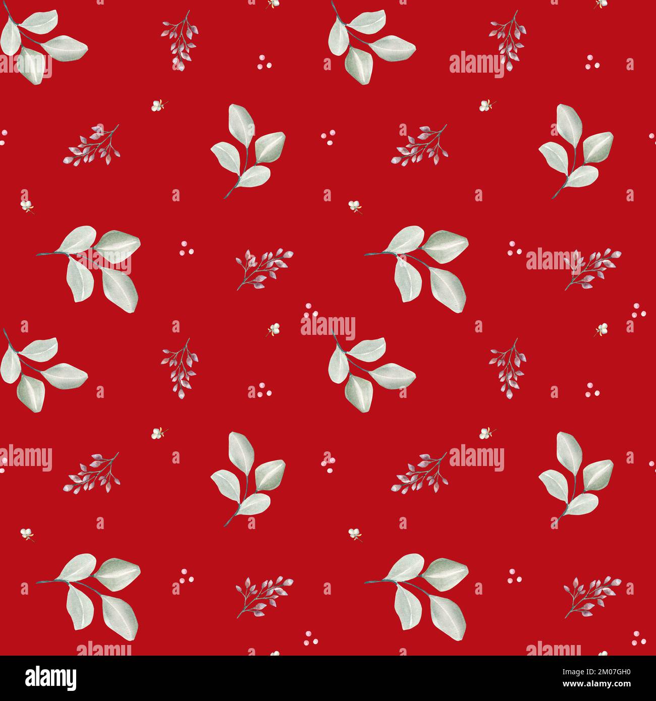 Winter plants, eucalyptus leaves watercolor seamless pattern isolated ...