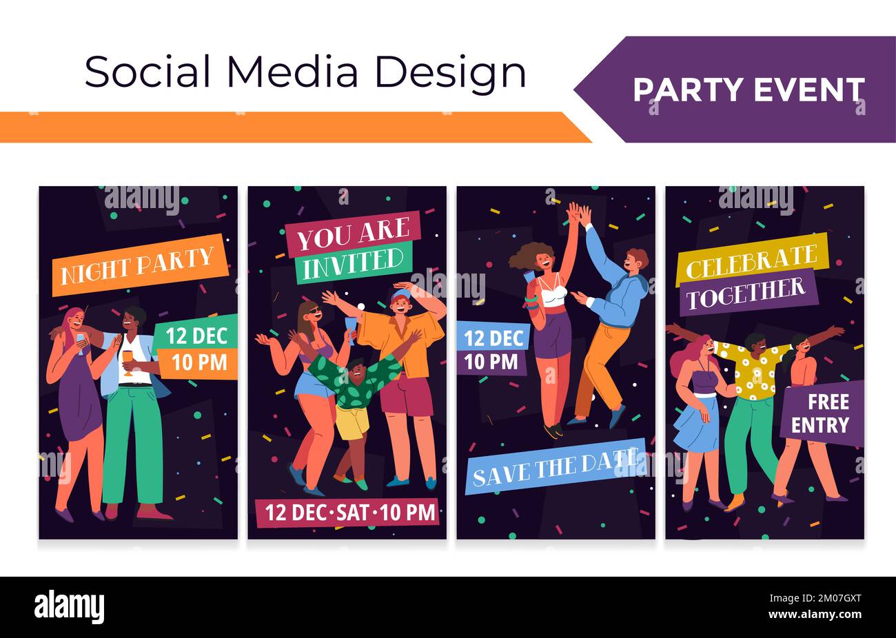 Network web page set with party announcement Stock Vector Image & Art ...