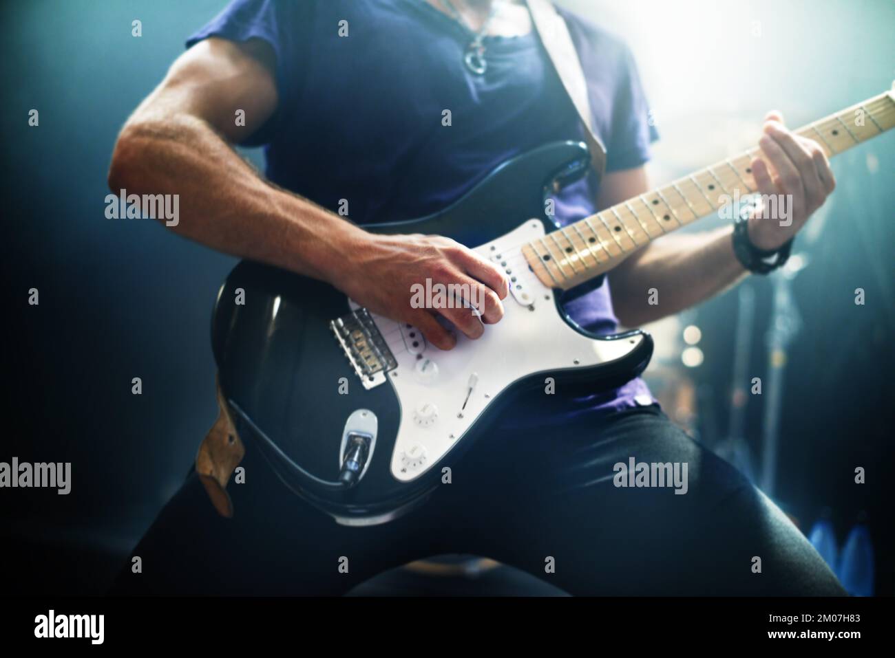 Guitar, man and performance at night, party and stage concert for punk ...