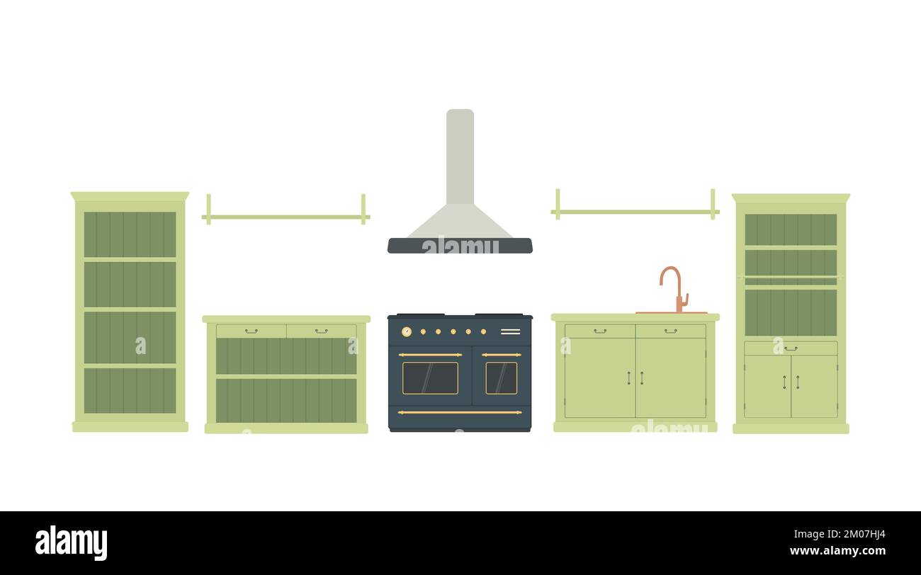 Green kitchen in Provence style. Rustic interior concept Stock Vector ...