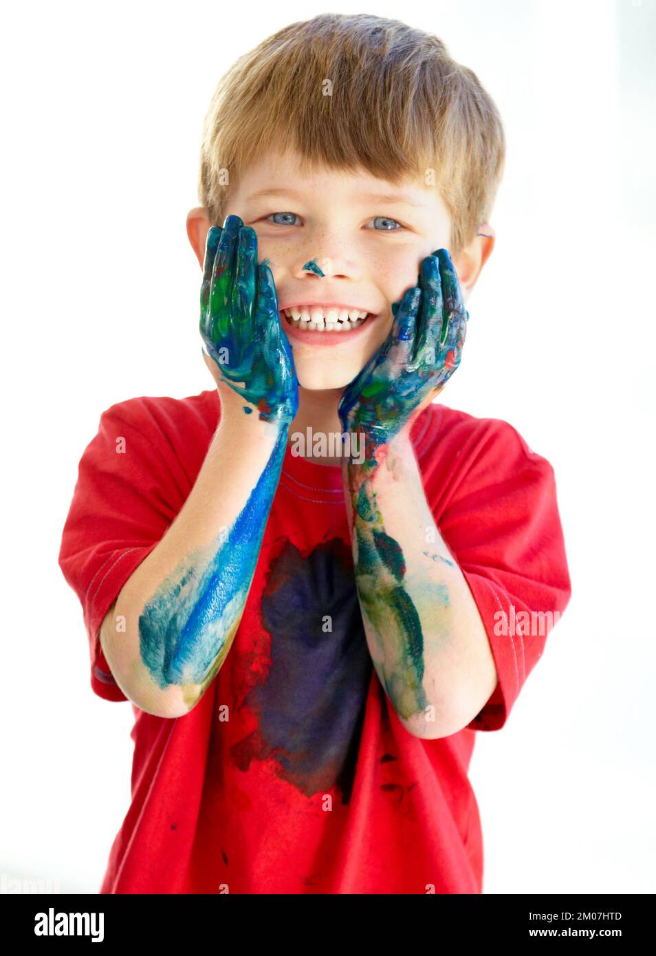 There can be no artist without a little mess. A little boy covered in ...