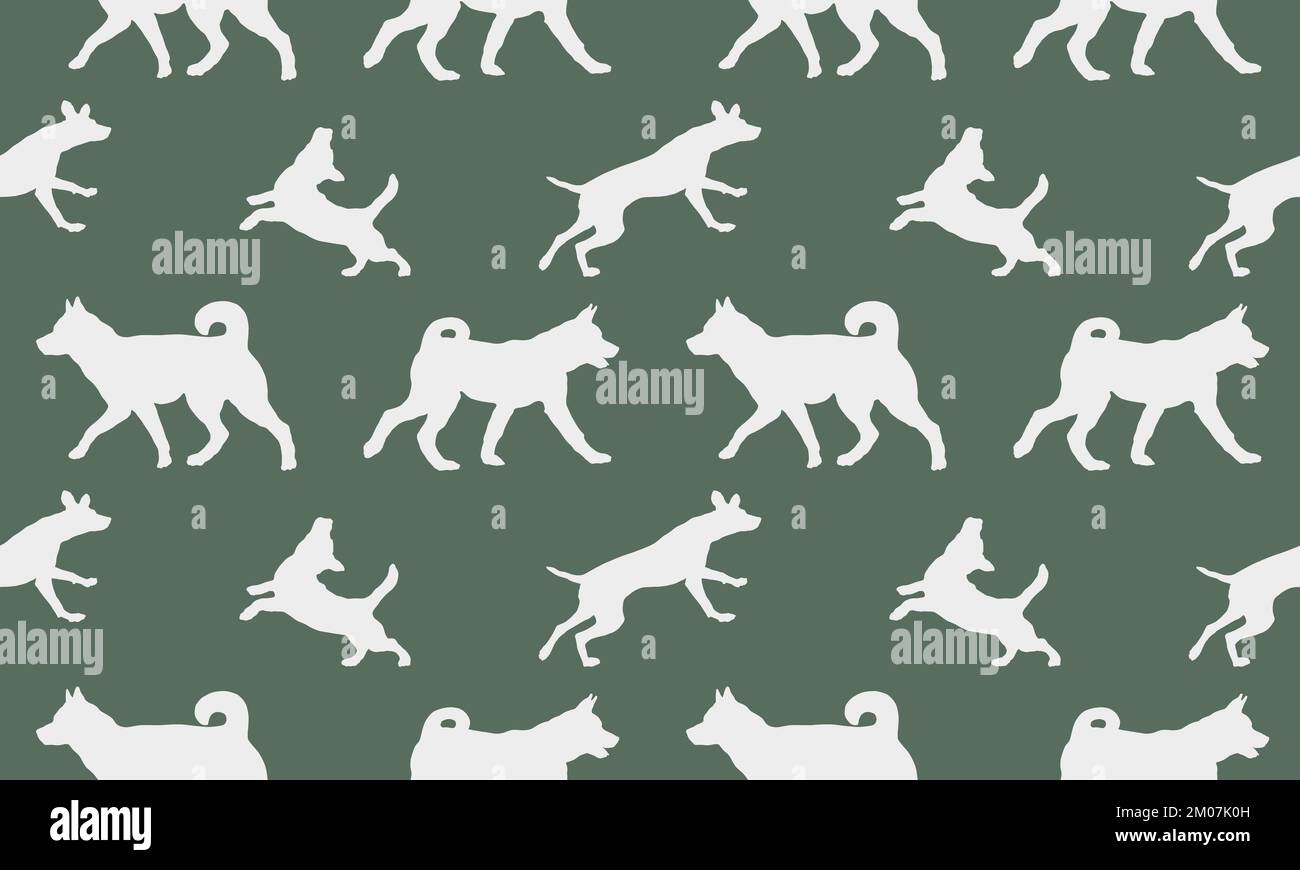 Seamless pattern. Silhouette dogs different breeds in various poses ...