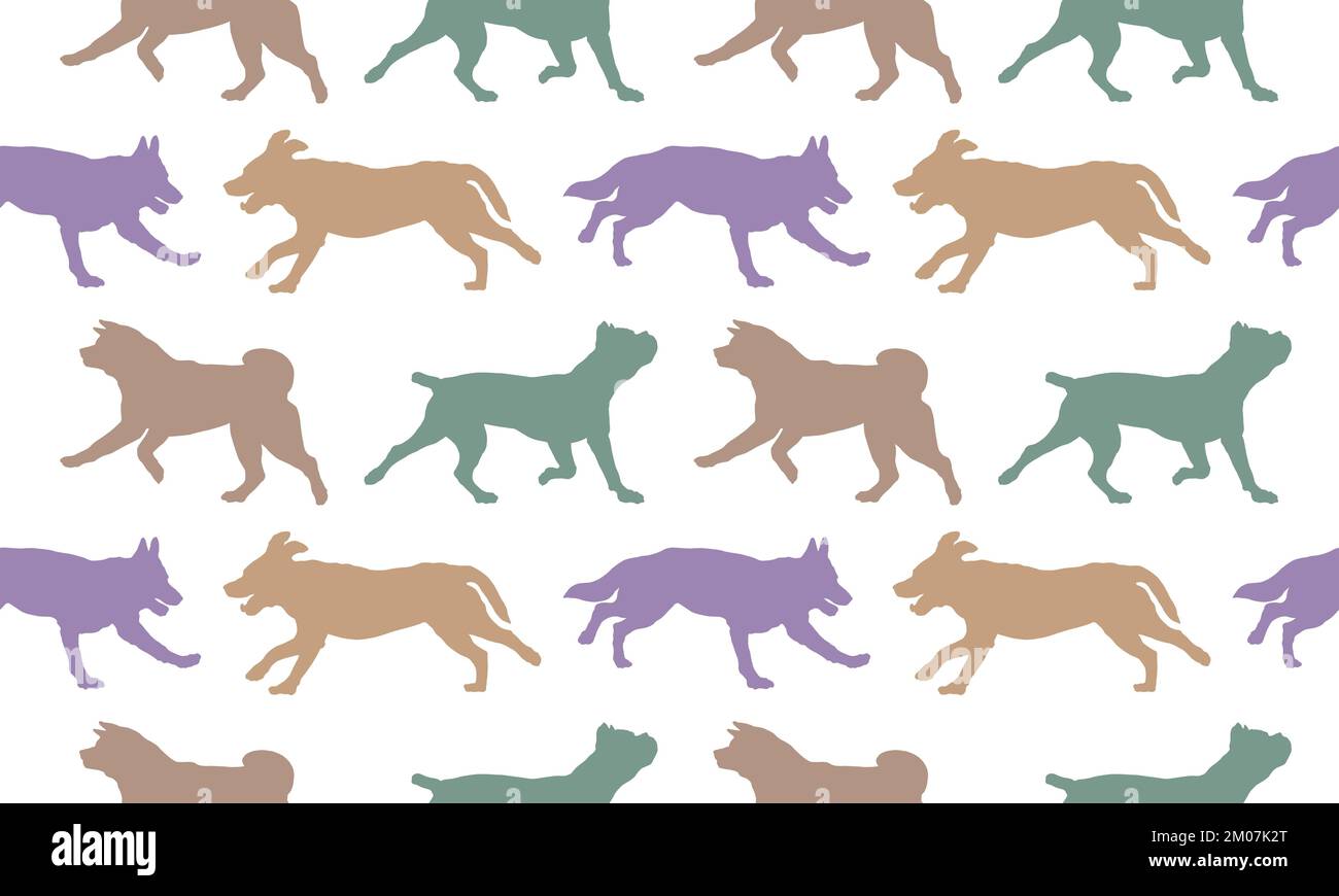 Seamless pattern. Silhouette dogs different breeds isolated on white ...