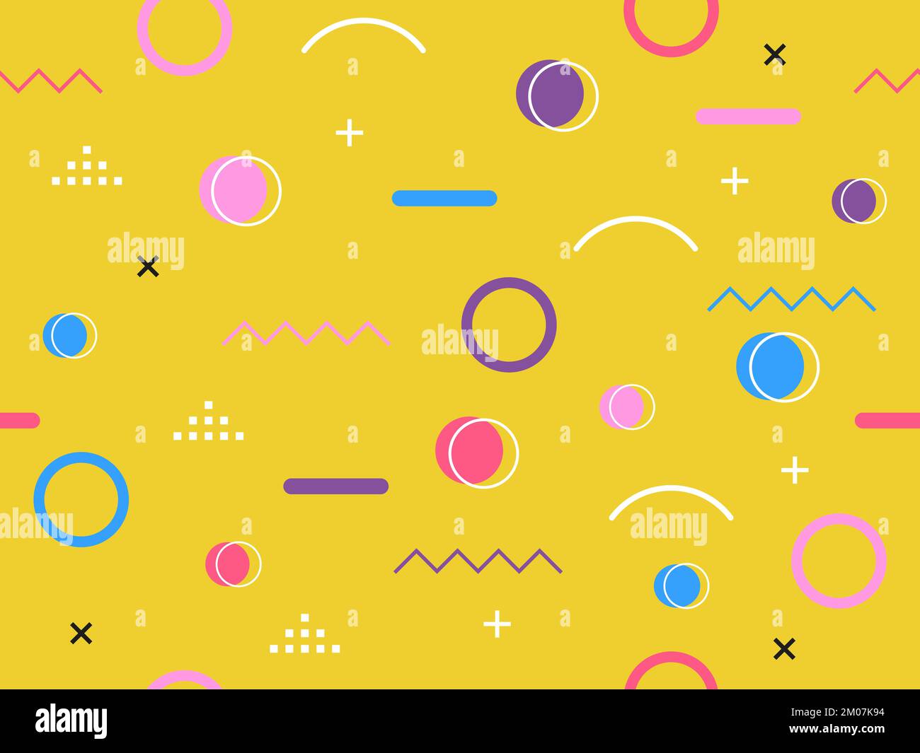 Memphis seamless pattern isolated on a yellow background. Colorful ...