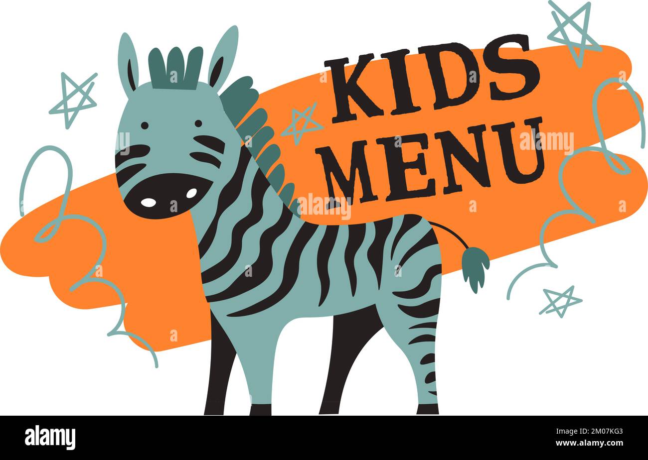 Kids menu, food for children in cafe, cute zebra Stock Vector Image ...