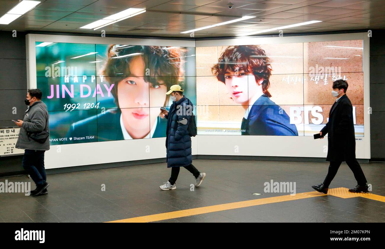 BTS Jin's birthday, Dec 4, 2022 : LED advertisement boards arranged by BTS member Jin's fans to ...