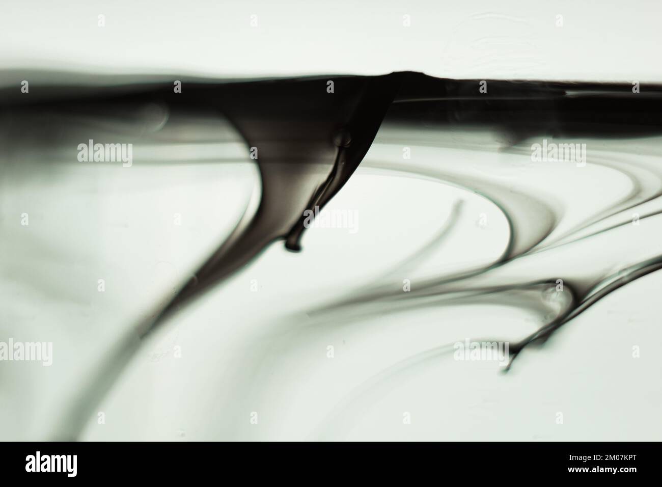 a cloud of ink in a transparent glass cup with clear water amid rays of ...