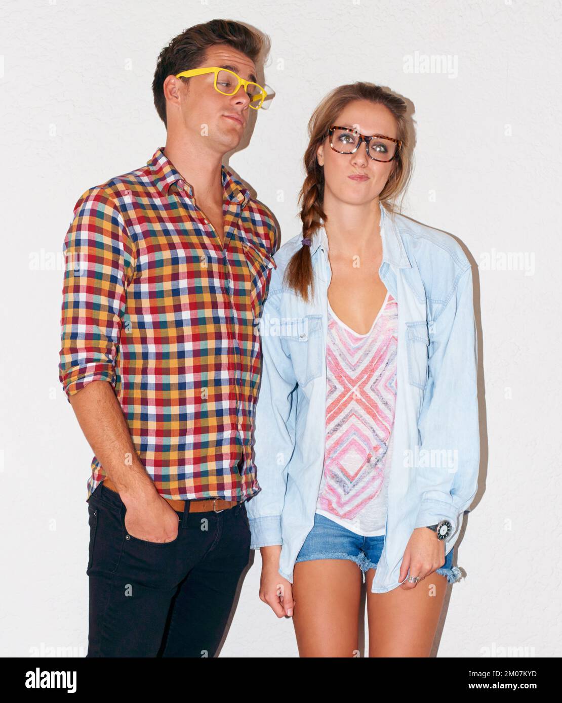 Their relationship is trending. Stylish young hipster couple standing ...