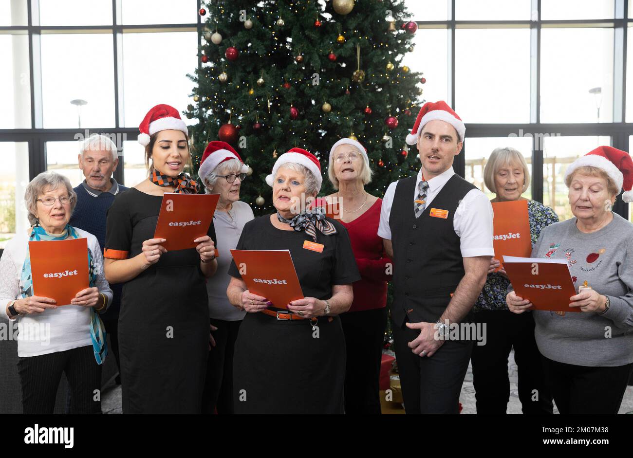 EDITORIAL USE ONLY Members of easyJet cabin crew with retirement home ...