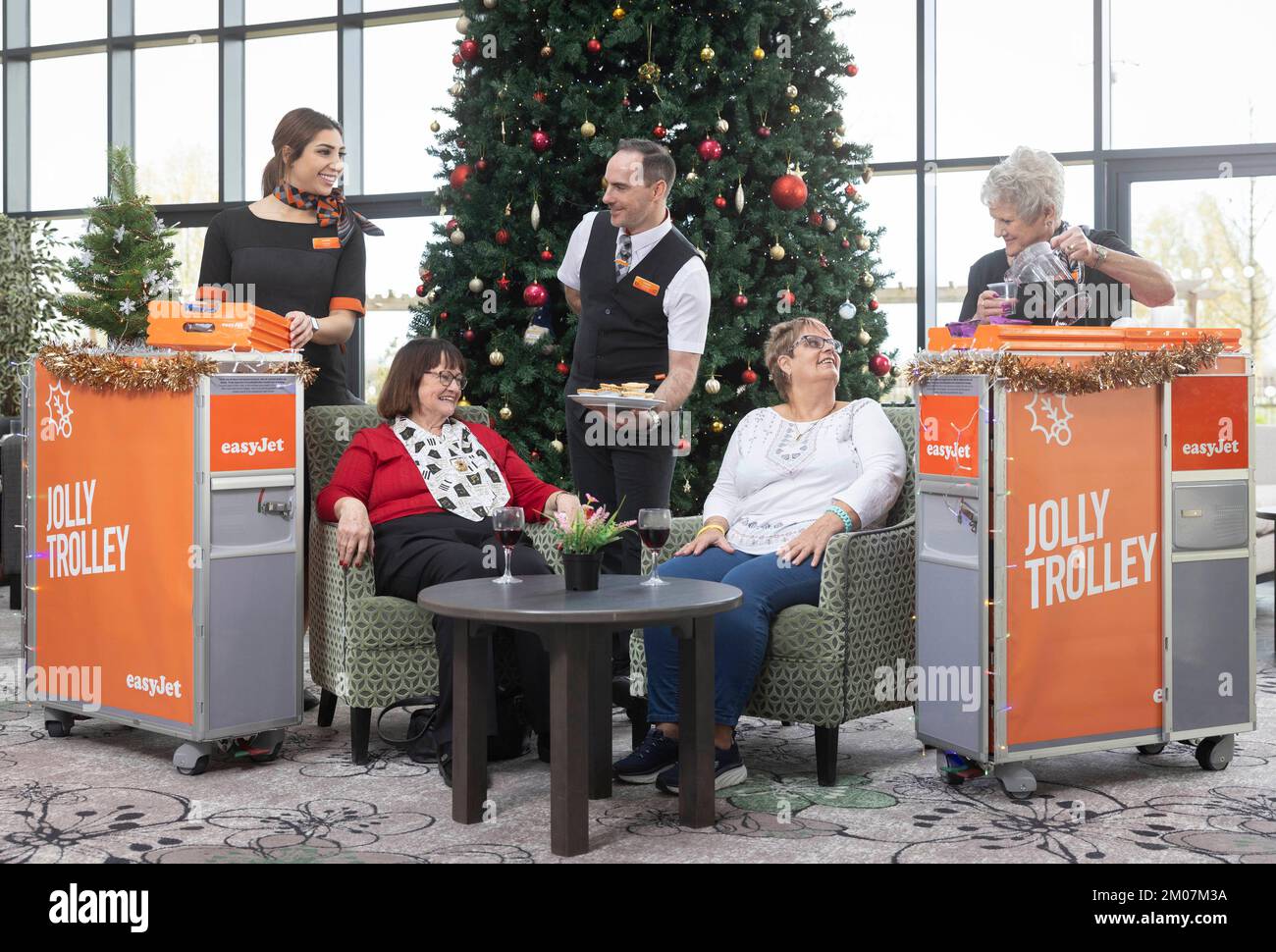 EDITORIAL USE ONLY (Left to right) Members of easyJet cabin crew Leanne ...