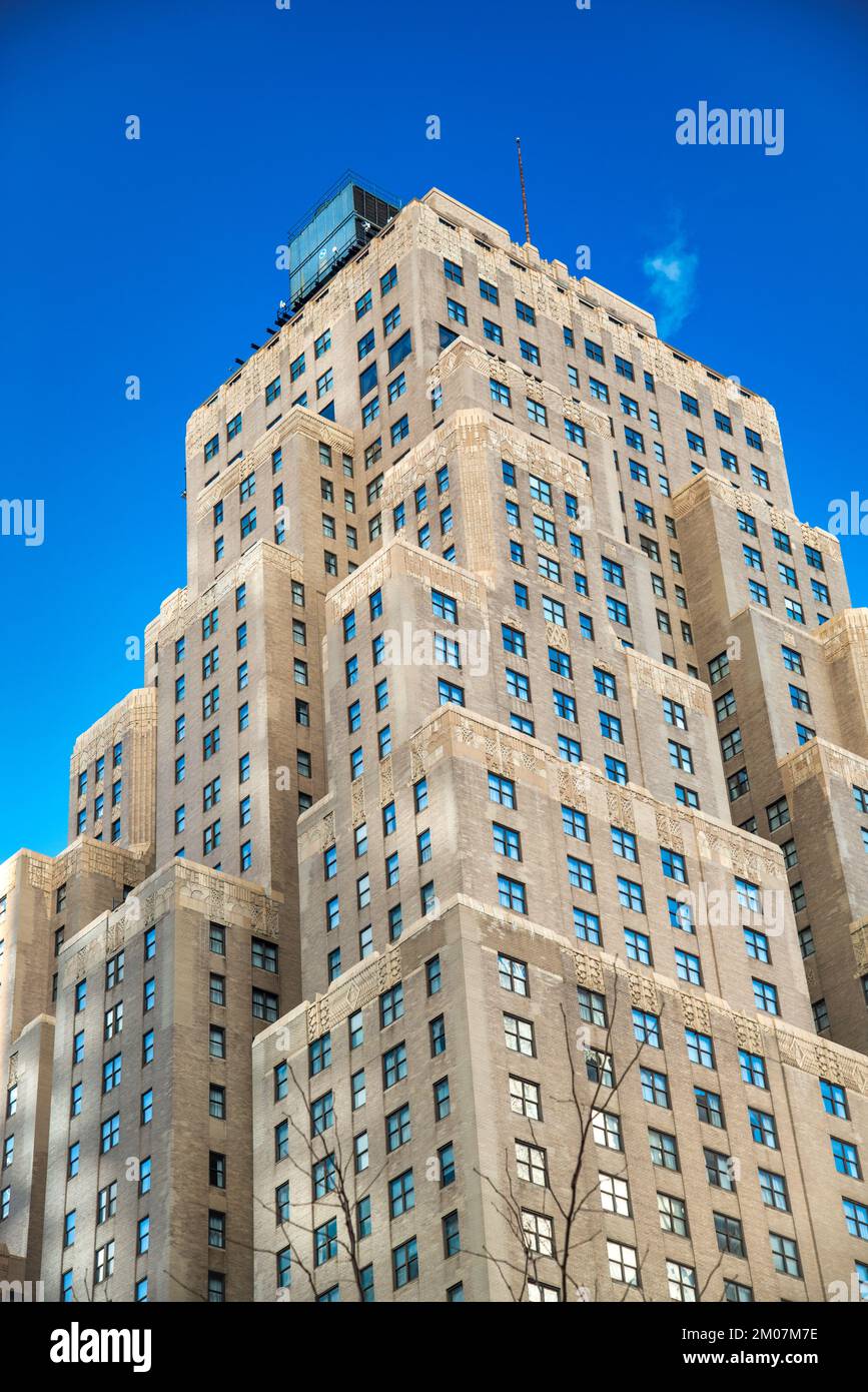 Old skyscrapers of Manhattan with the blue sky on the background, New ...